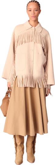 maje Double-breasted fringed coat | Nordstrom