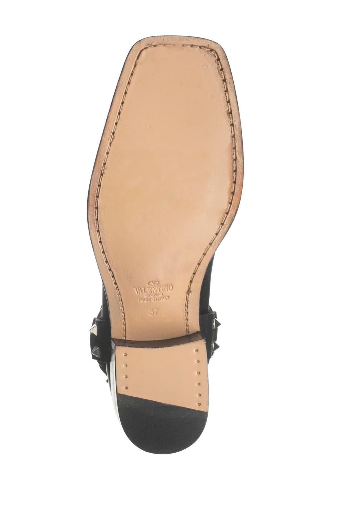 Valentino Garavani Square Toe Rock Stud Buckle Block Heel Bootie ...