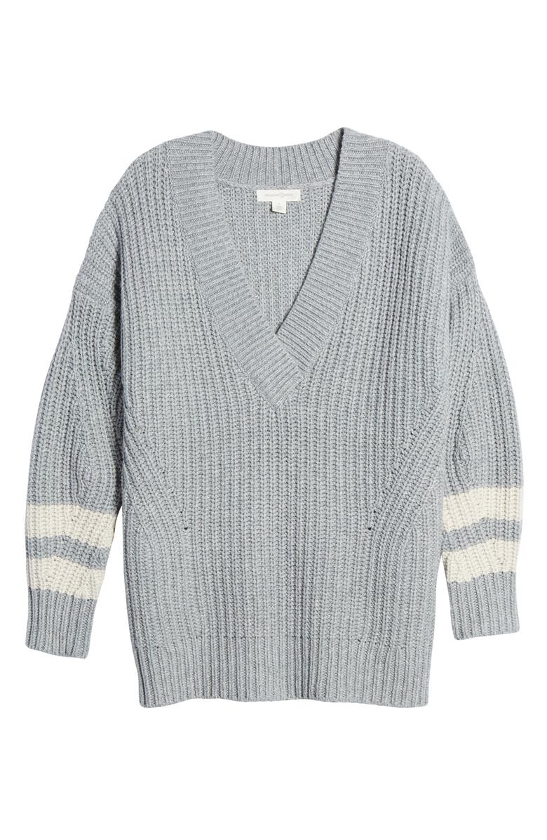 Treasure & Bond Stripe Sleeve Oversize V-Neck Sweater | Nordstrom