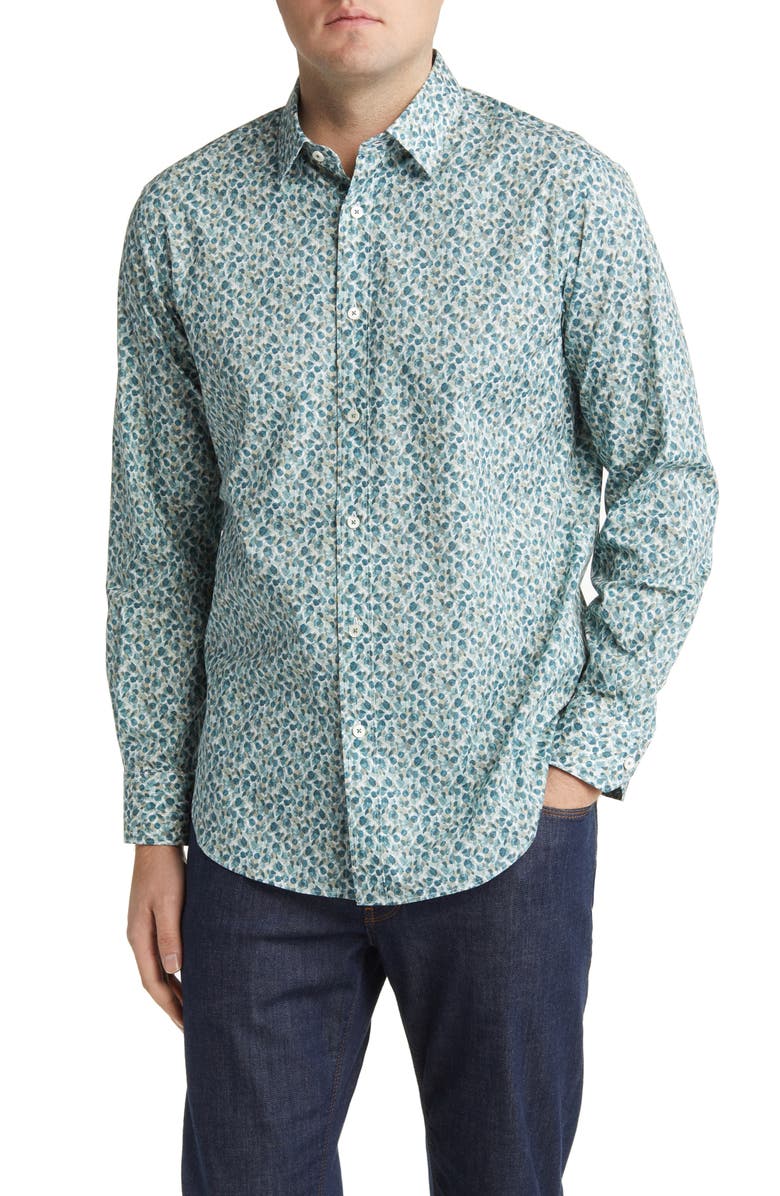 Bugatchi Julian Shaped Fit Leaf Print Stretch Cotton Button-Up Shirt ...