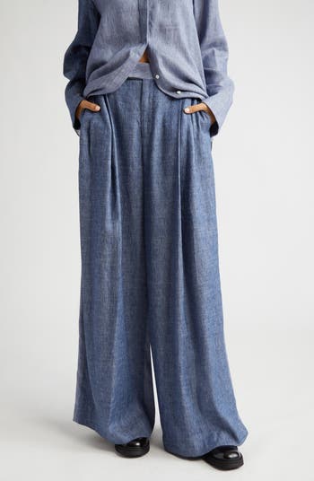PARTOW Rhett Two-Tone Chambray Wide Leg Pants | Nordstrom