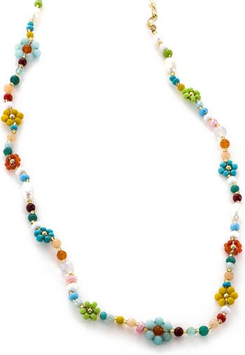 Panacea Floral Imitation Pearl Beaded Necklace | Nordstrom