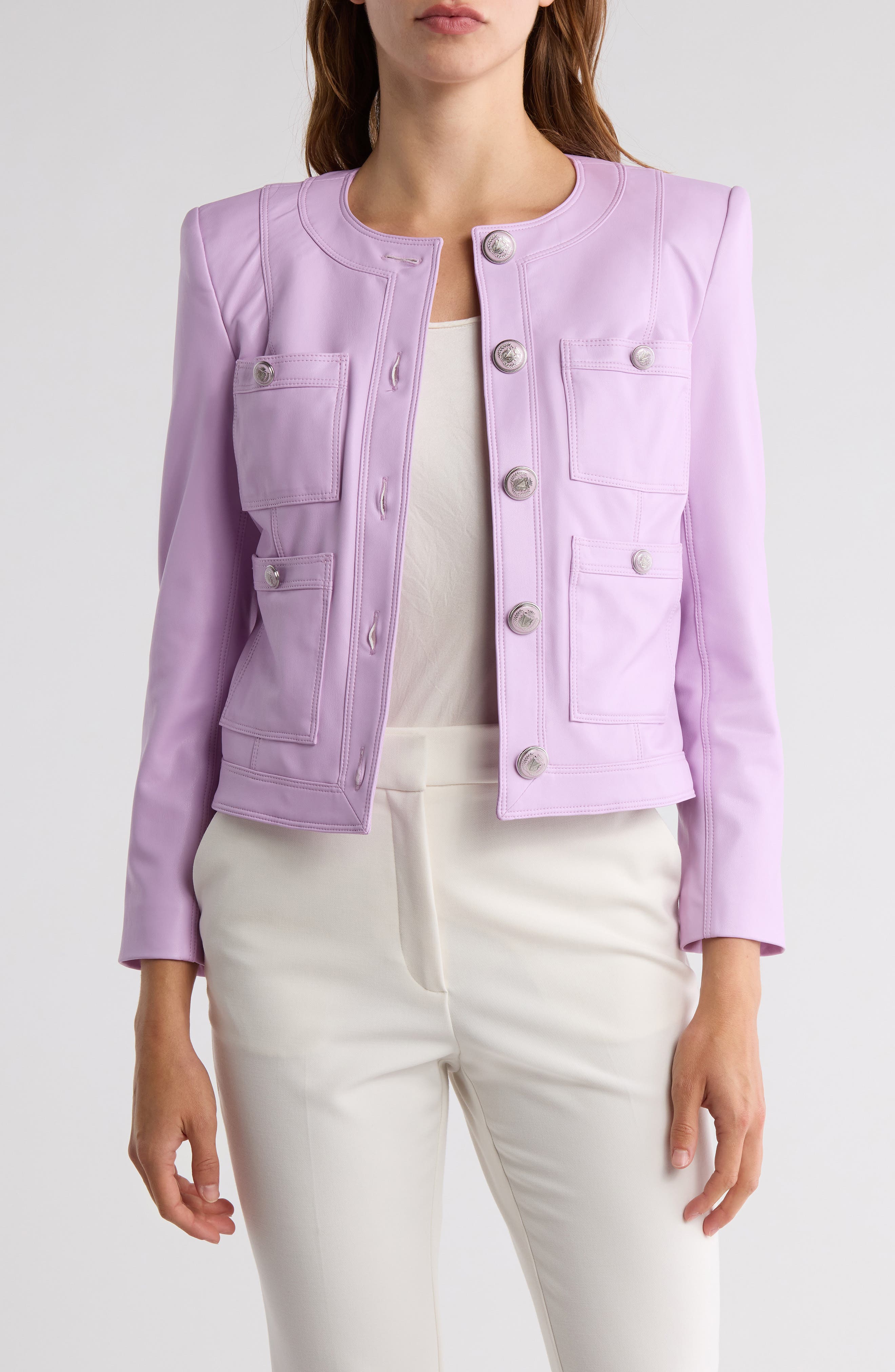 Veronica Beard Ozuna Faux Leather Crop Jacket | Nordstromrack