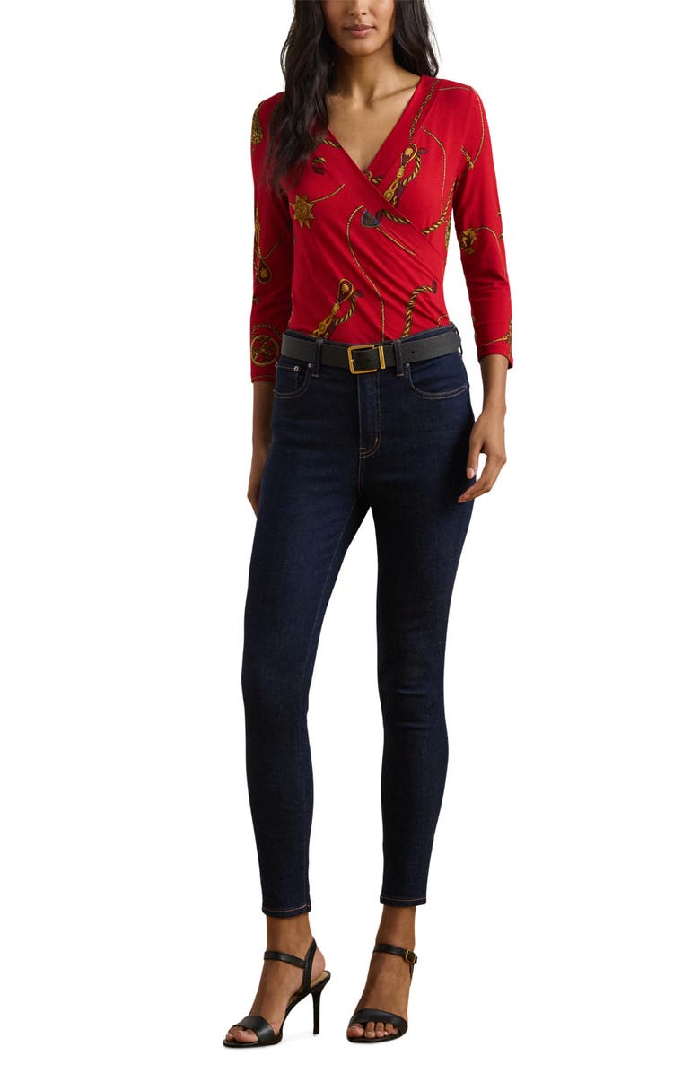 Lauren Ralph Lauren Charm Print Jersey Faux Wrap Top | Nordstromrack