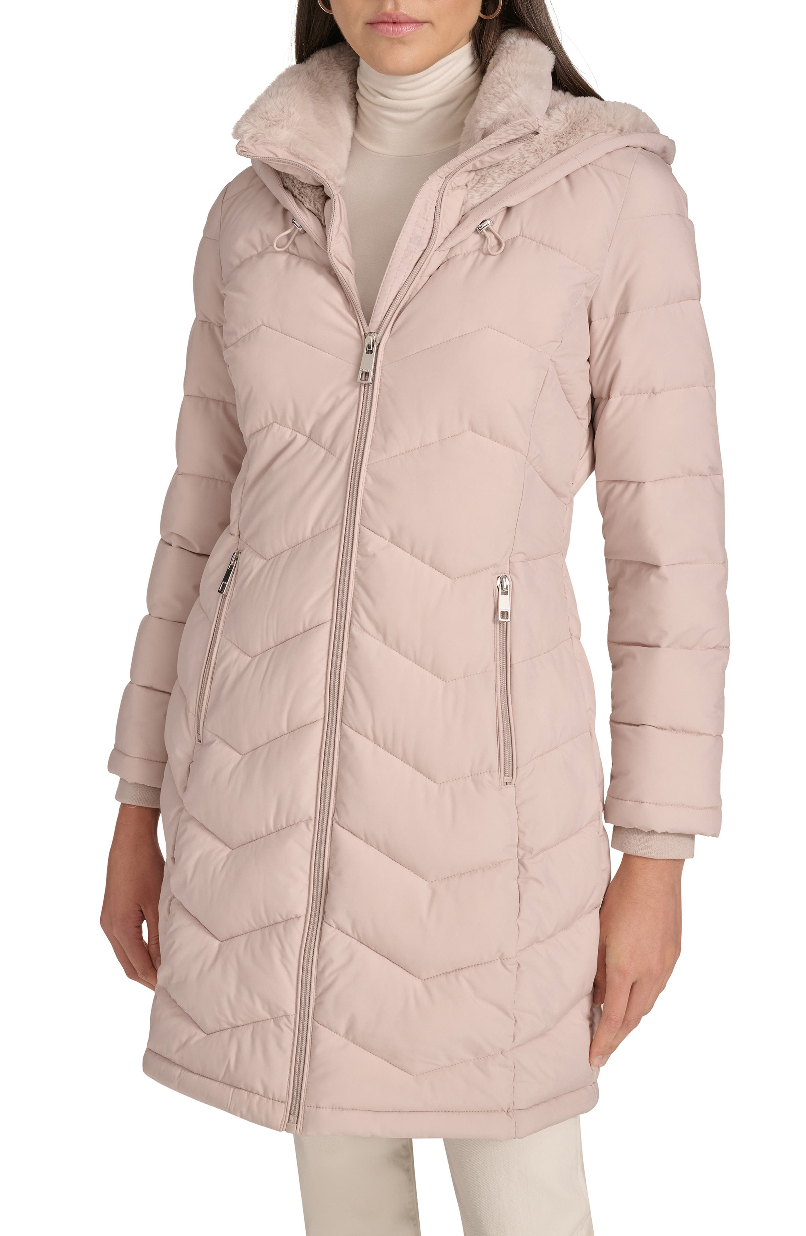 Calvin Klein Matte Stretch Hooded Chevron Quilted Jacket | Nordstromrack