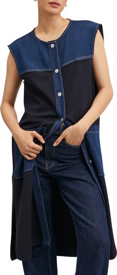 MANGO Colorblock Denim Longline Vest | Nordstrom