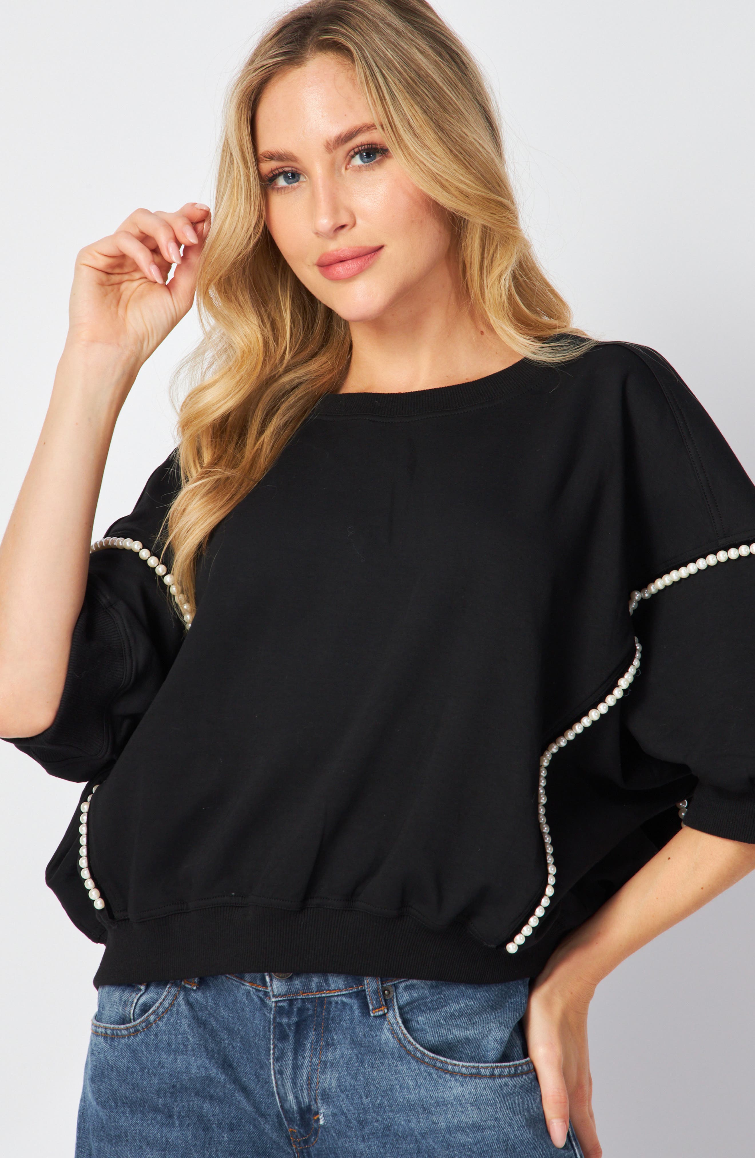 BLUEGREY Pearly Beaded Crop Sweatshirt | Nordstromrack