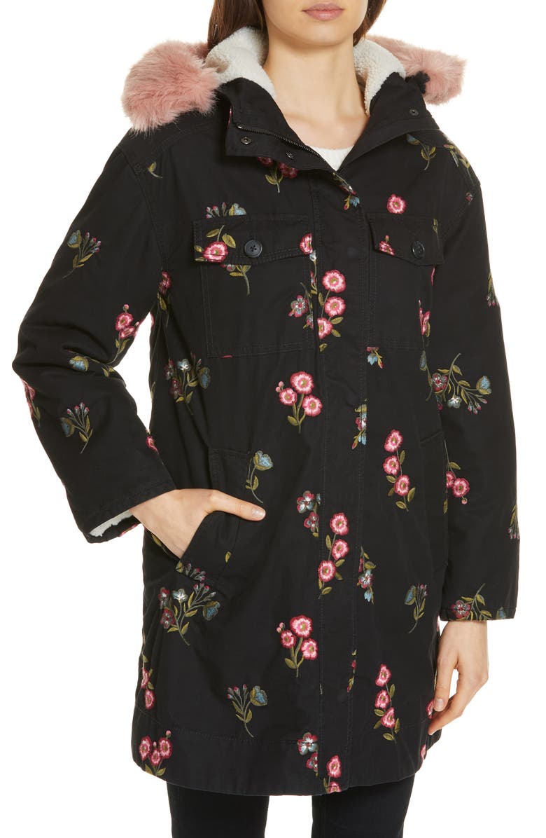 ZDNU KATE SPADE kate spade new york faux fur trim embroidered parka ...