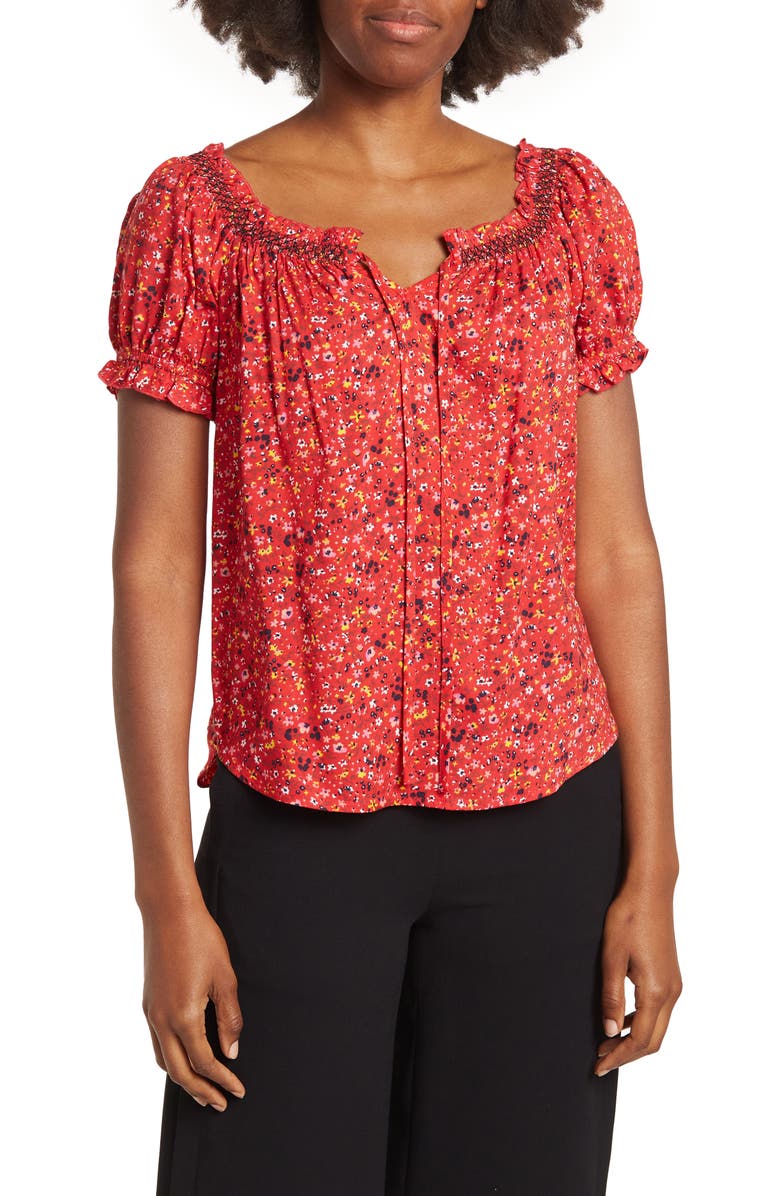 CHENAULT Rayon Challis Smocked Peasant Top | Nordstromrack