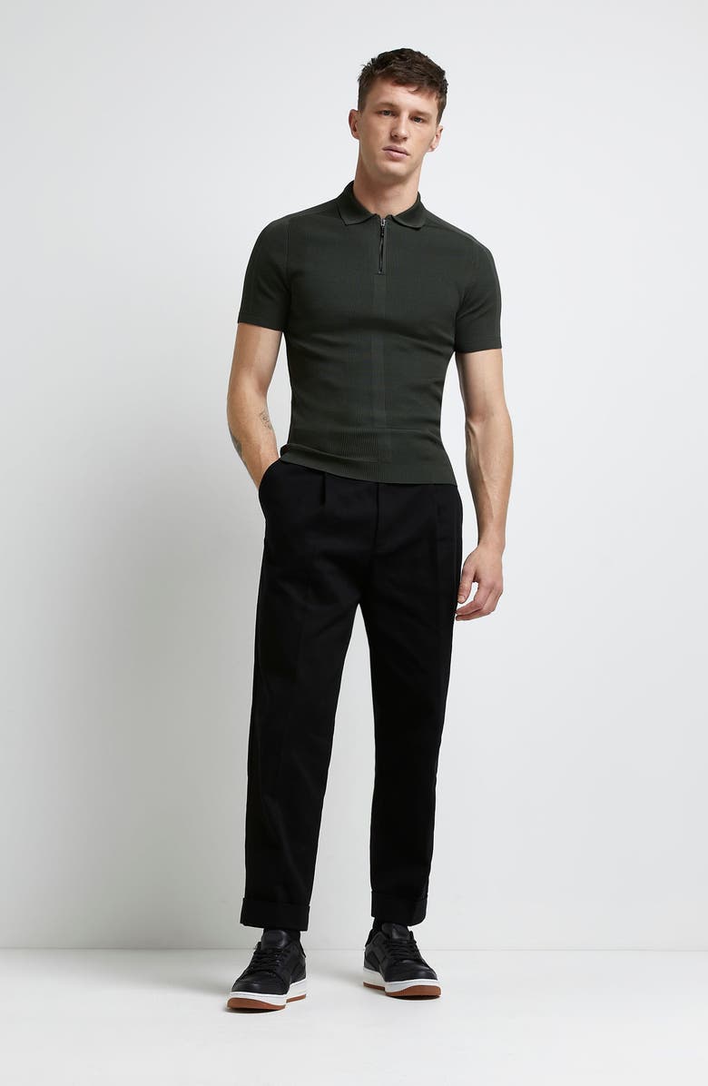 River Island Engineered Rib Zip Polo | Nordstrom