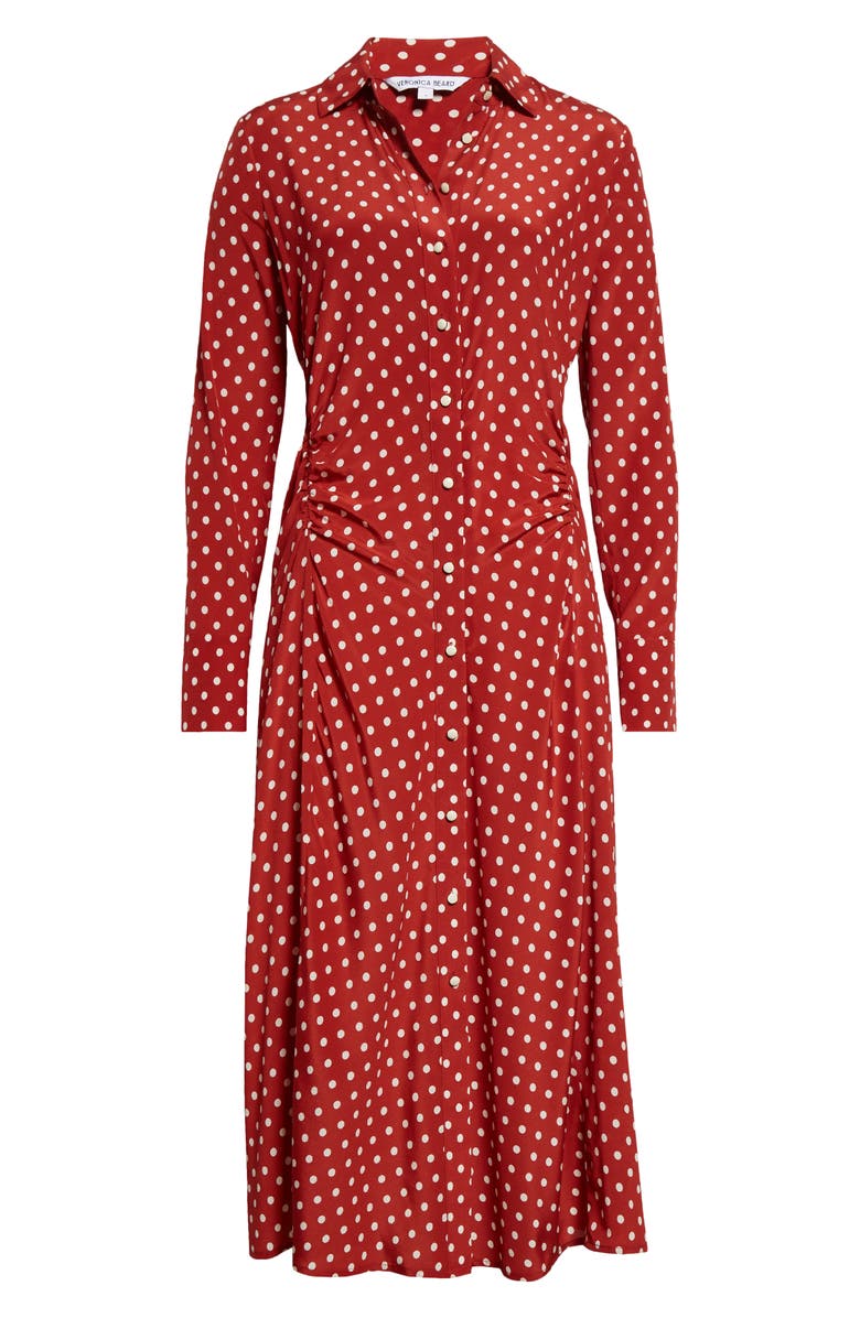 Veronica Beard Lex Polka Dot Long Sleeve Stretch Silk Midi Shirtdress ...