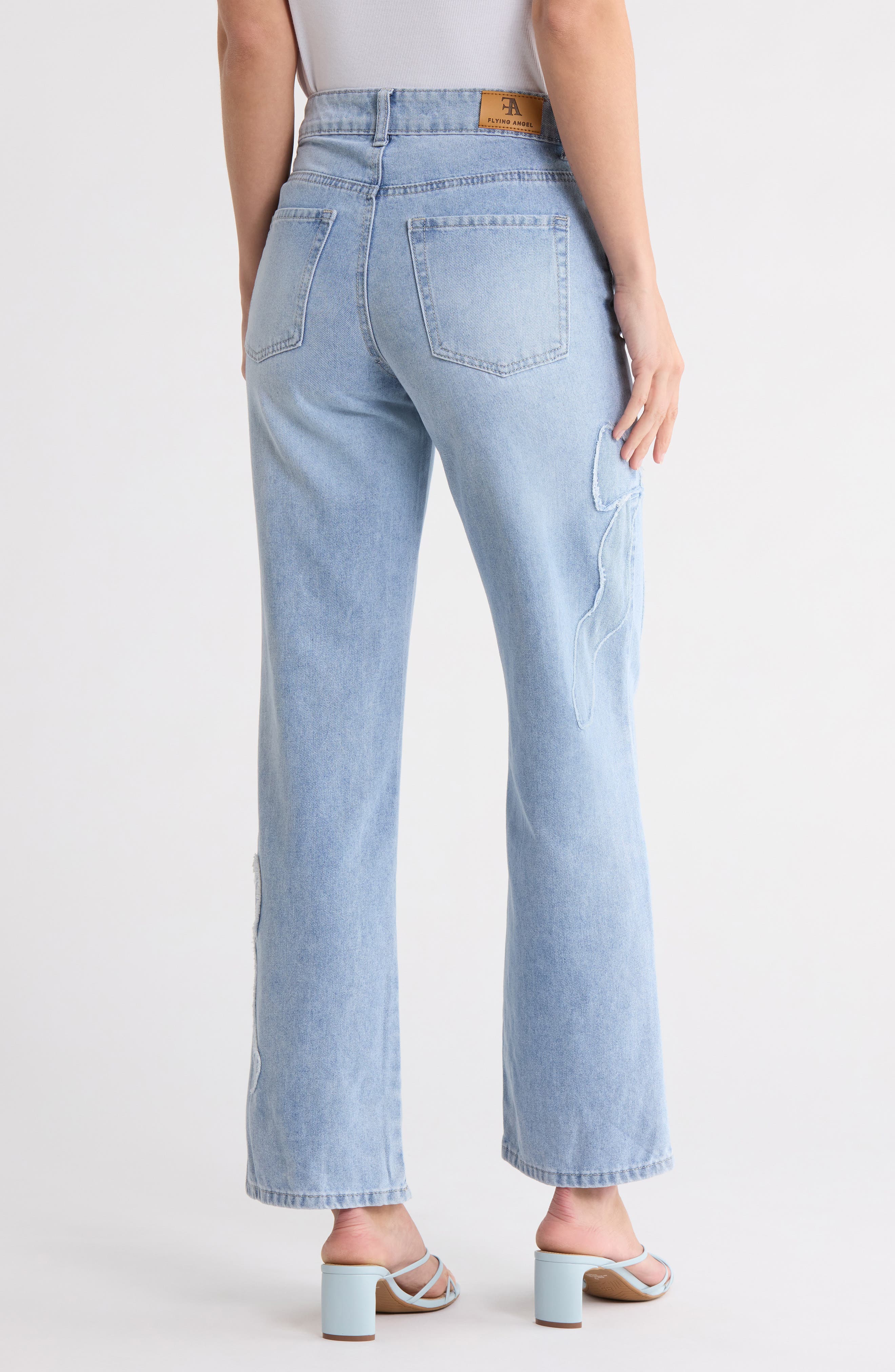 FLYING ANGEL Fray Bow Appliqué Wide-Leg Jeans | Nordstromrack