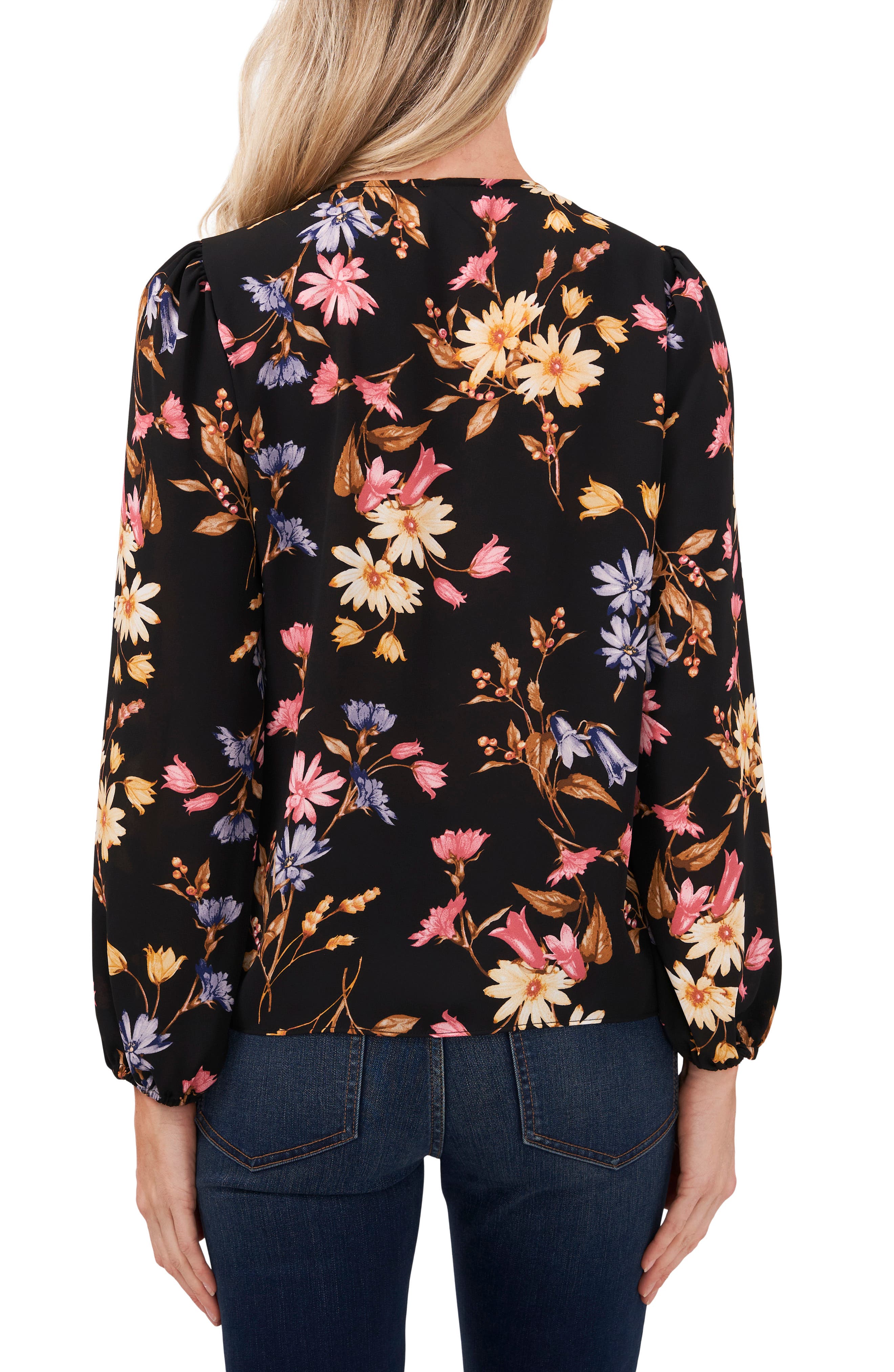 CeCe Dolce Floral Print Tie Neck Blouse | Nordstromrack