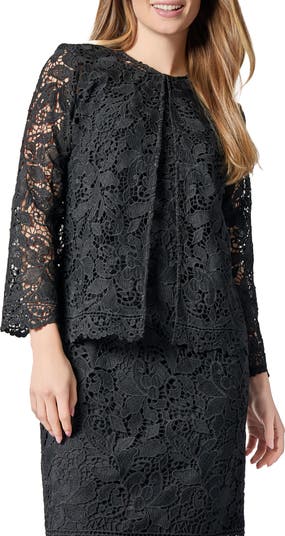 KASPER Lace Three Quarter Sleeve Knit Cardigan Sweater | Nordstrom