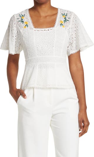 French Connection Embroidered Eyelet Peplum Crop Top | Nordstromrack