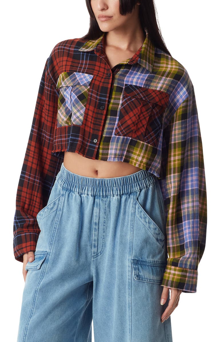Circus NY by Sam Edelman Aliya Mixed Plaid Crop Cotton Button-Up Shirt ...