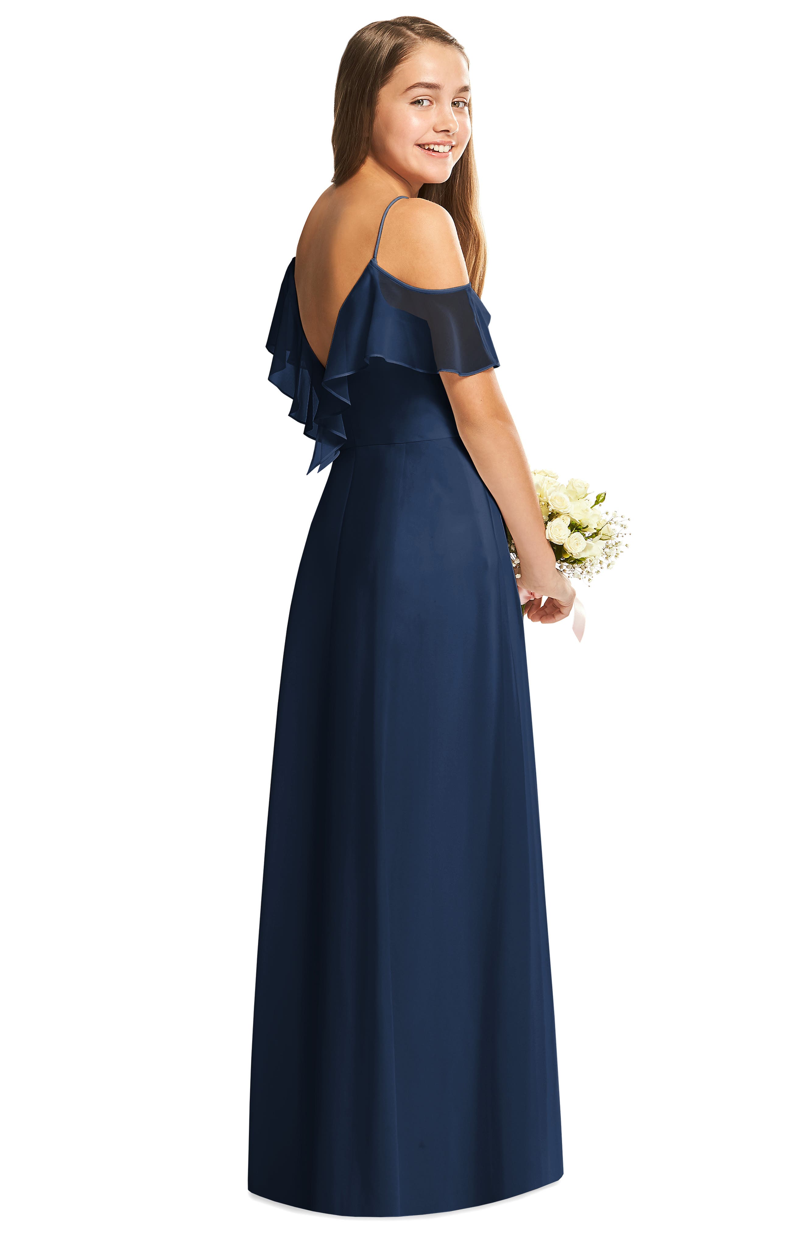 Dessy Collection Cold Shoulder Chiffon Flower Girl Dress | Nordstrom