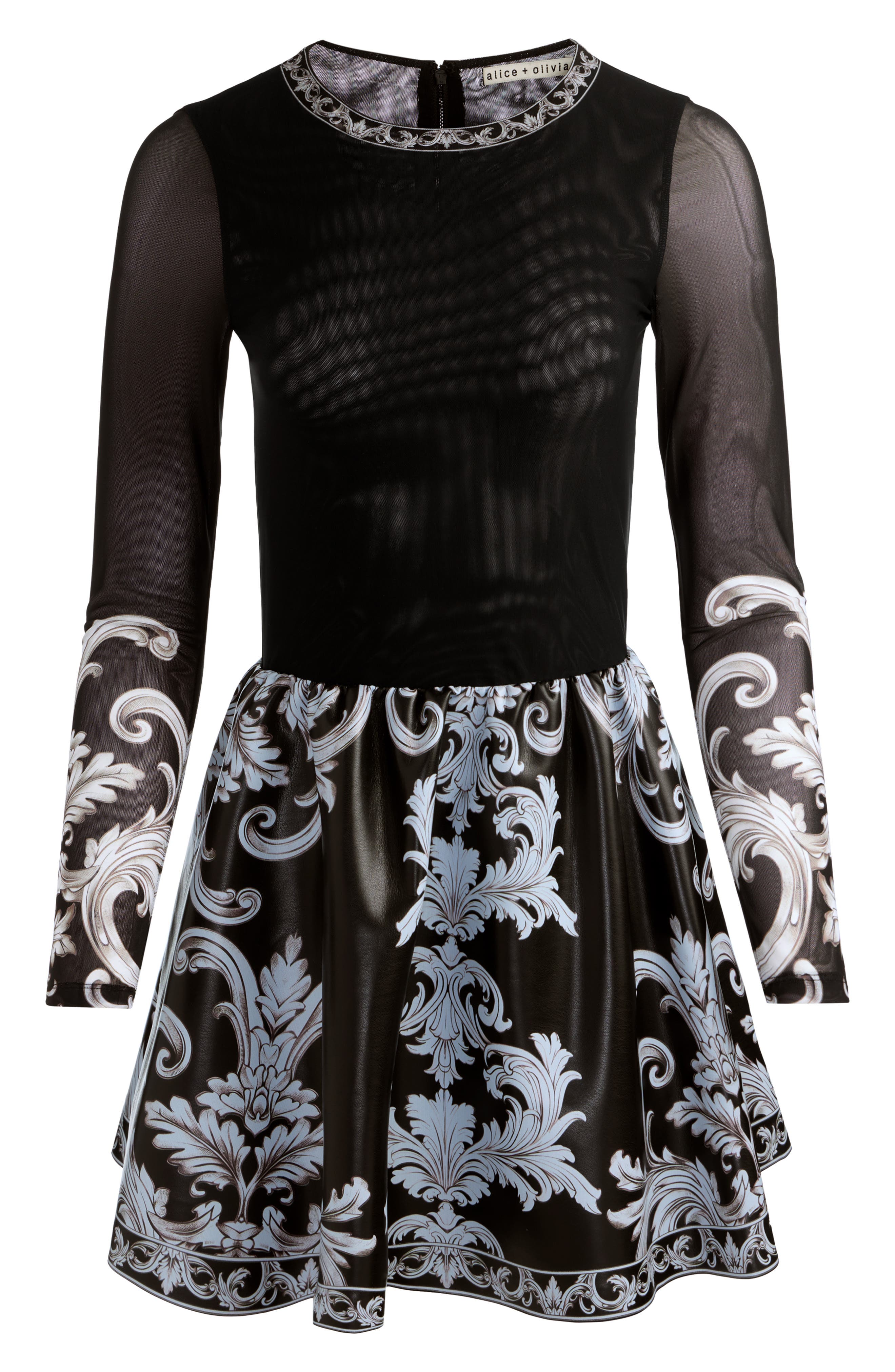 Alice + Olivia Chara Tapestry Print Long Sleeve Faux Leather Dress ...