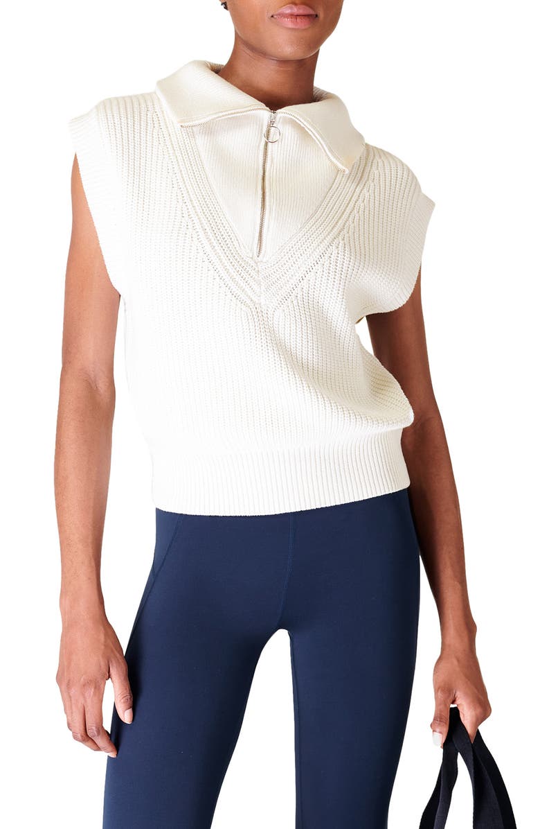 Sweaty Betty Modern Half Zip Cotton & Wool Sweater Tank | Nordstromrack