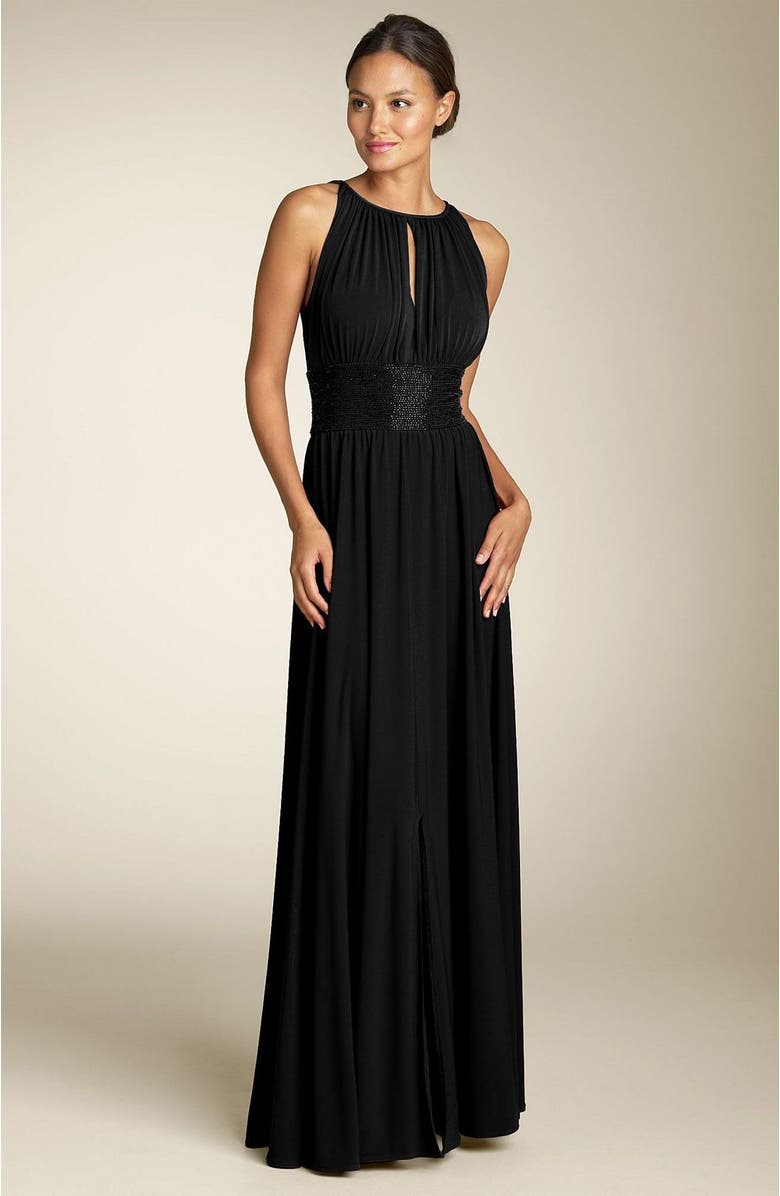JS Boutique Cutaway Shoulder Beaded Waist Gown | Nordstrom