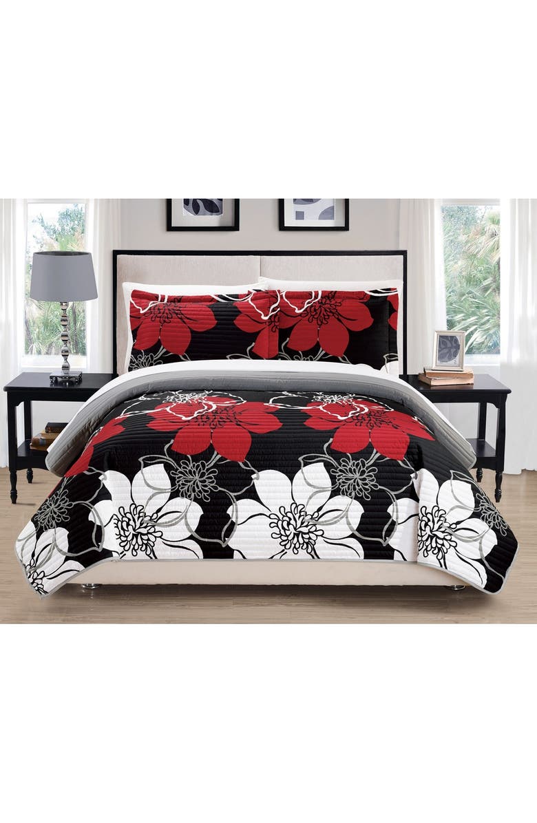 CHIC Twin Miles Abstract Floral Printed Quilt Set - Black | Nordstromrack