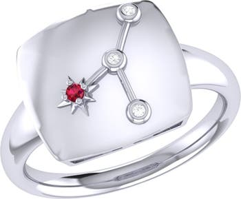 LuvMyJewelry Cancer Ruby & Diamond Signet Ring in Sterling Silver ...