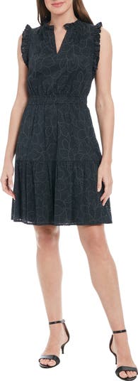 London Times Split Neck Ruffle Eyelet Dress | Nordstromrack