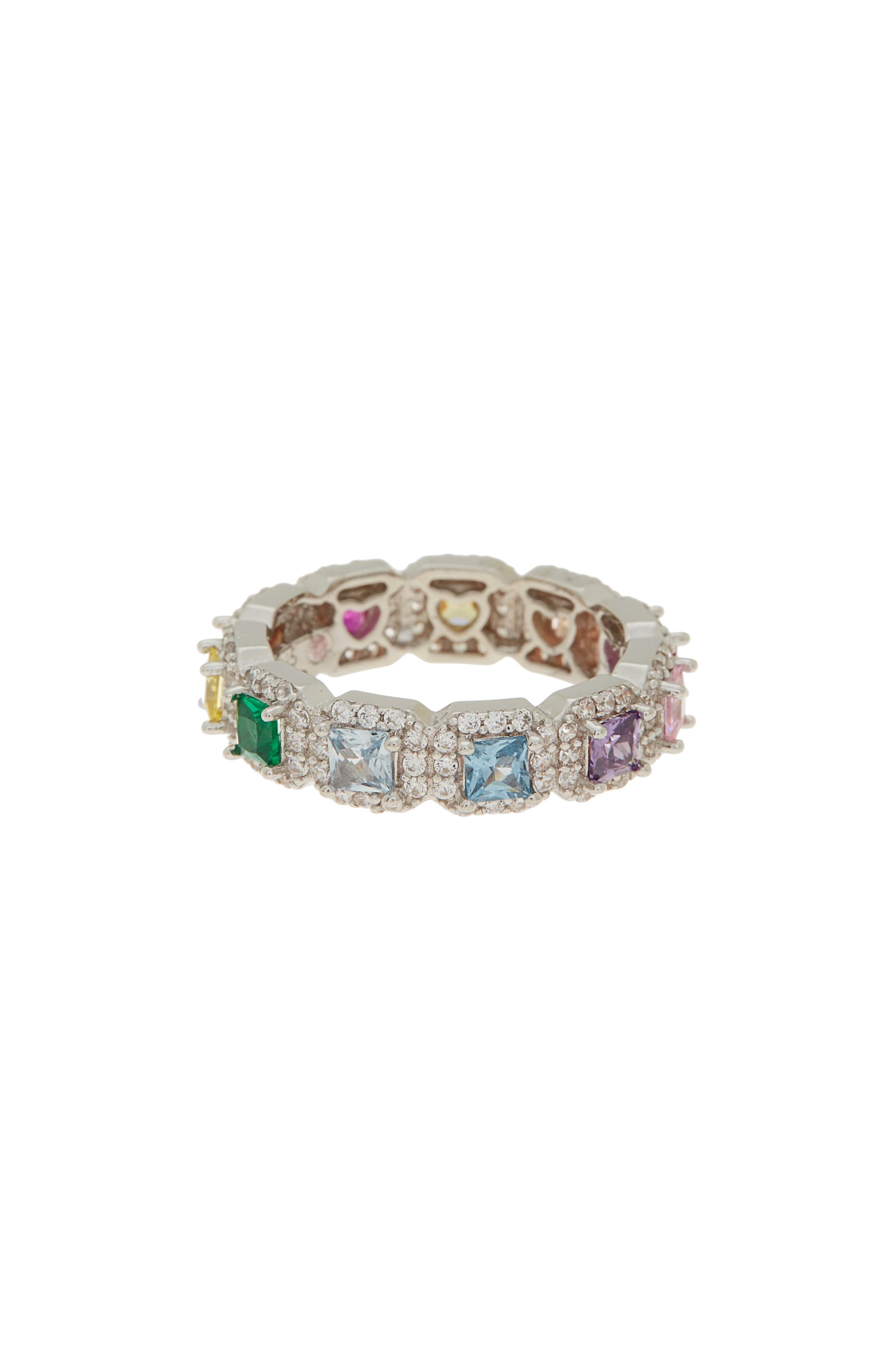 SUZY LEVIAN Sterling Silver Rainbow Asscher Cut Cubic Zirconia Band ...