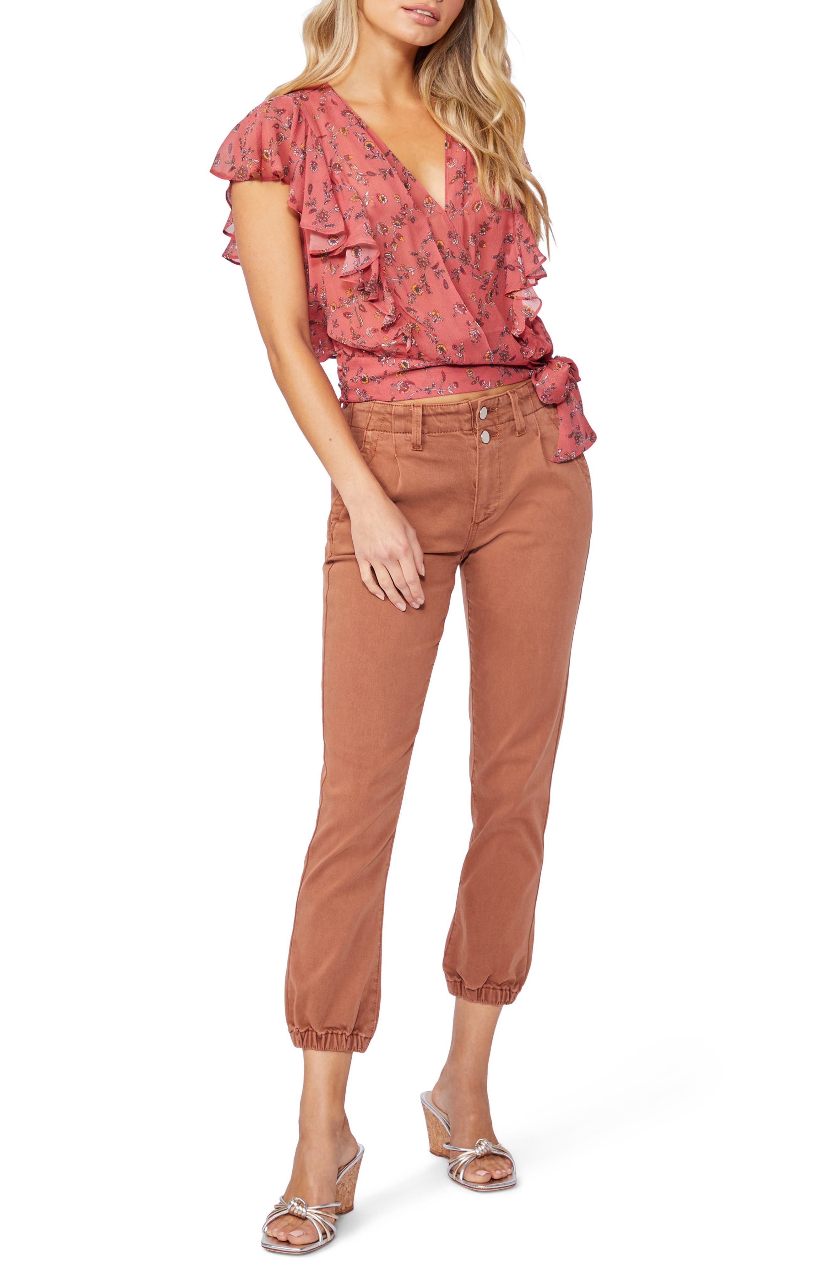 PAIGE Trista Floral Print Ruffle Silk Blouse | Nordstromrack