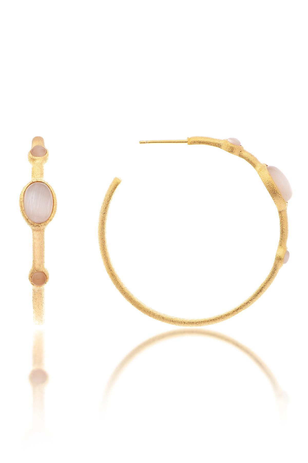 RIVKA FRIEDMAN 18K Gold Clad Triple Bezel Set White Cat's Eye Crystal ...