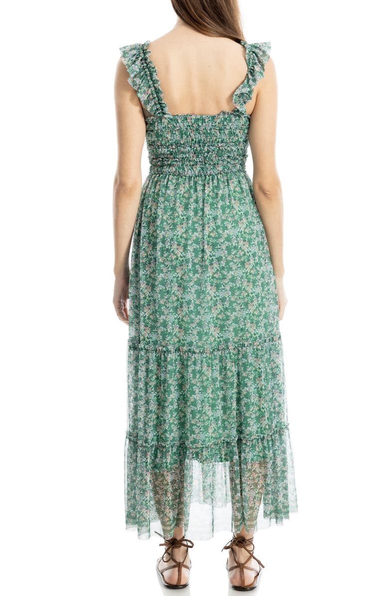 MAX STUDIO Floral Ruffle Strap Smocked Tiered Chiffon Maxi Dress ...