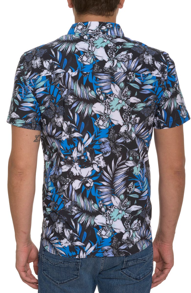 Robert Graham Farrell Orchid Print Short Sleeve Performance Button-Up ...