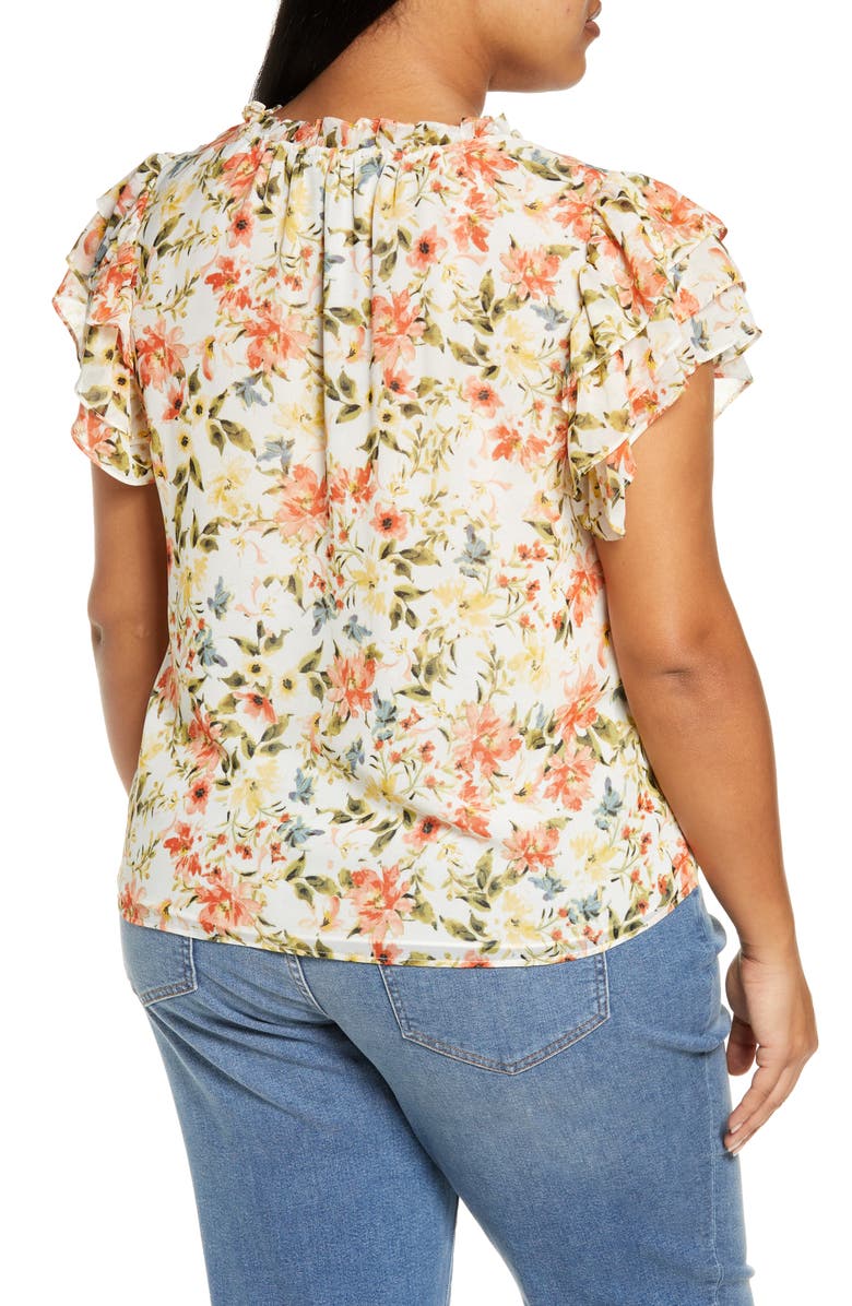 1.STATE Flutter Sleeve Tie Neck Top | Nordstromrack