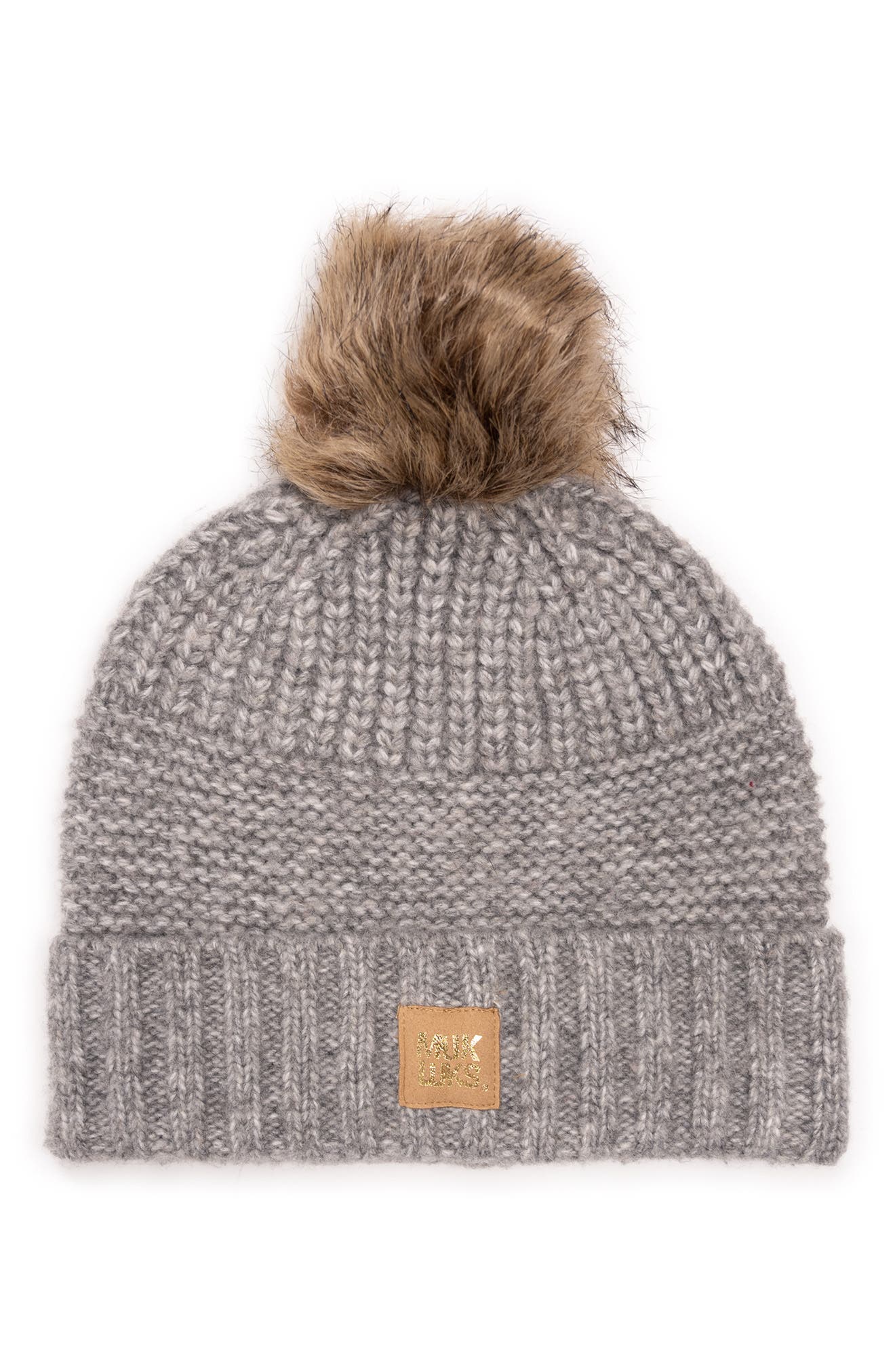 MUK LUKS Faux Fur Pom Knit Beanie | Nordstromrack