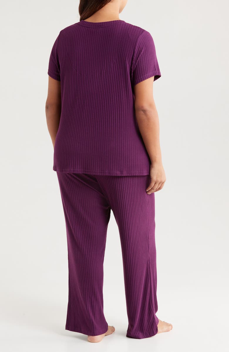 Nicole Miller Brushed Ribbed Short Sleeve Top & Pants Pajamas ...