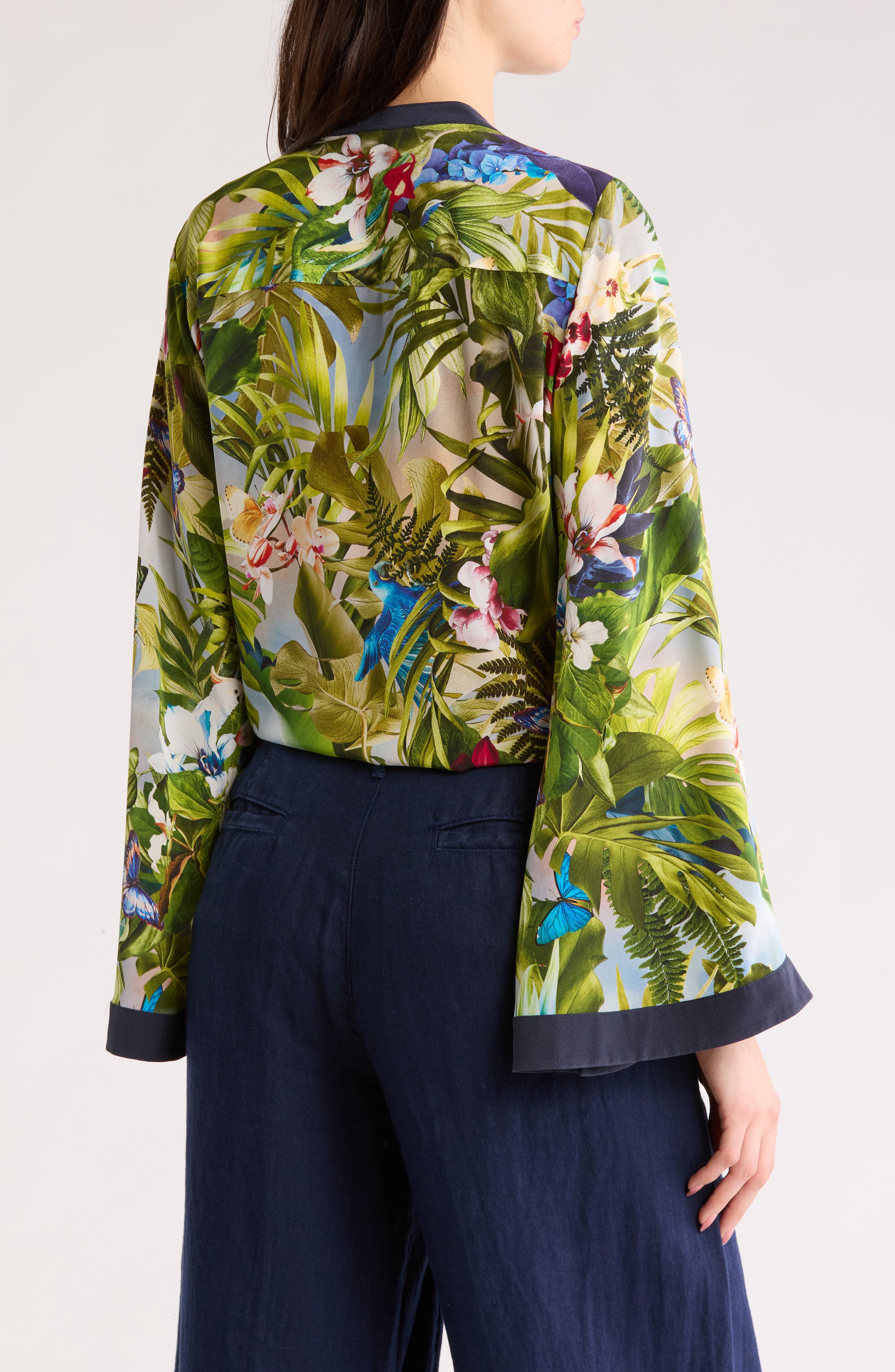 L'AGENCE Charlize Bell Sleeve Tie Front Silk Top | Nordstromrack