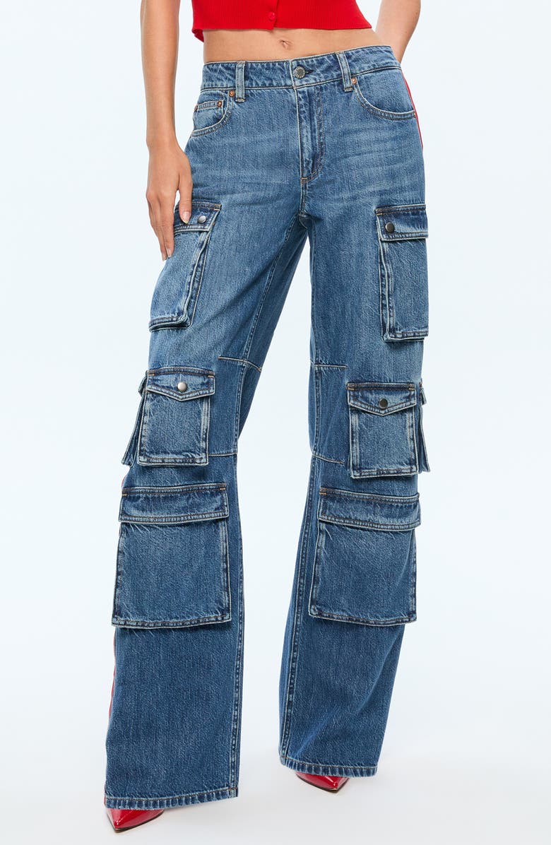 Alice + Olivia Olympia Mr. Baggy Side Stripe Cargo Jeans | Nordstromrack