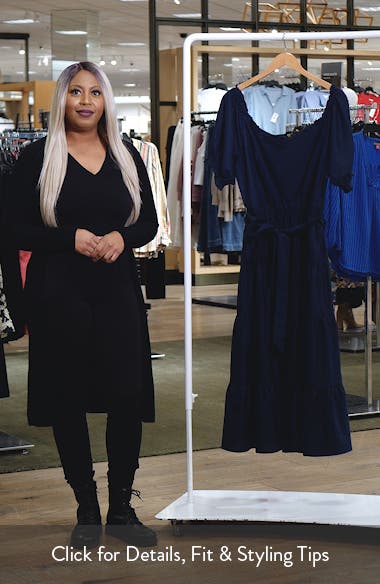 City Chic Puff Sleeve Tie Belt Midi Dress | Nordstromrack