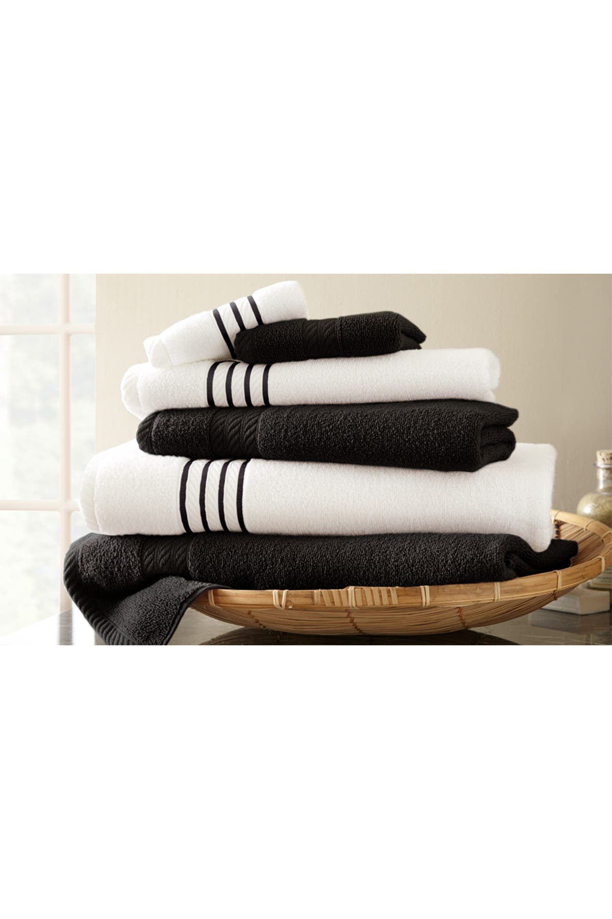 Modern Threads Quick Dry Stripe 6-Piece Towel Set - Black | Nordstromrack