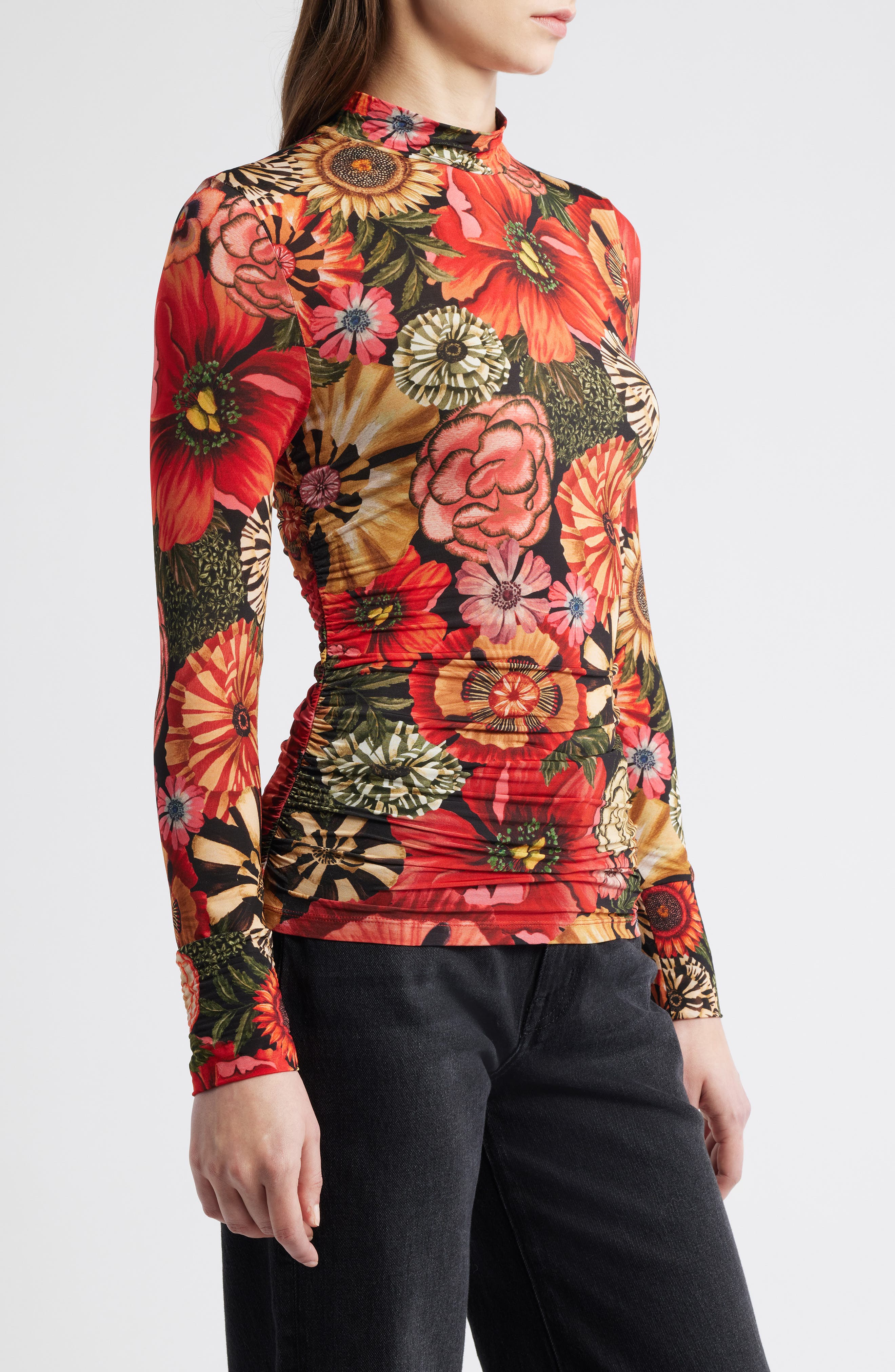 FARM Rio Flowershop Long Sleeve Mock Neck Jersey Top | Nordstromrack