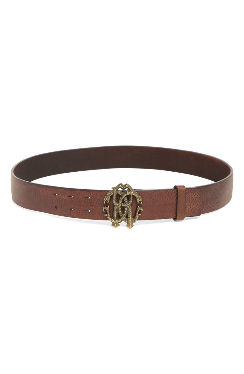 Roberto Cavalli Logo Buckle Leather Belt | Nordstromrack
