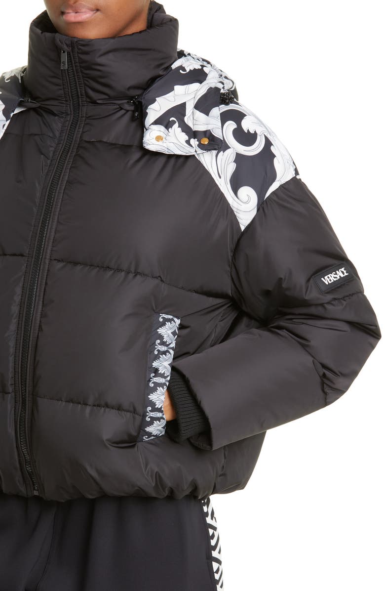 Versace Women's Silver Baroque Print Down Puffer Jacket | Nordstrom