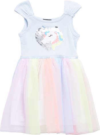 Zunie Kids' Flippy Sequin Unicorn Rainbow Tulle Dress | Nordstromrack