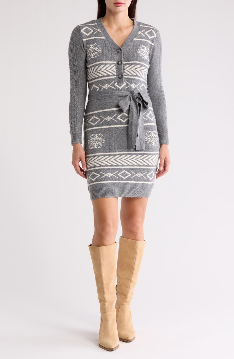 Lucky Brand Snowflake Geometric Cardigan Sweater Dress | Nordstromrack