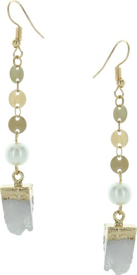 OLIVIA WELLES Sammie Druzy Stone & Faux Pearl Linear Drop Earrings ...