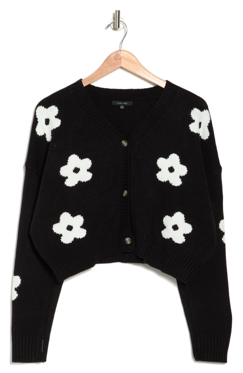 Love Tree Floral Button Front Crop Sweater | Nordstromrack