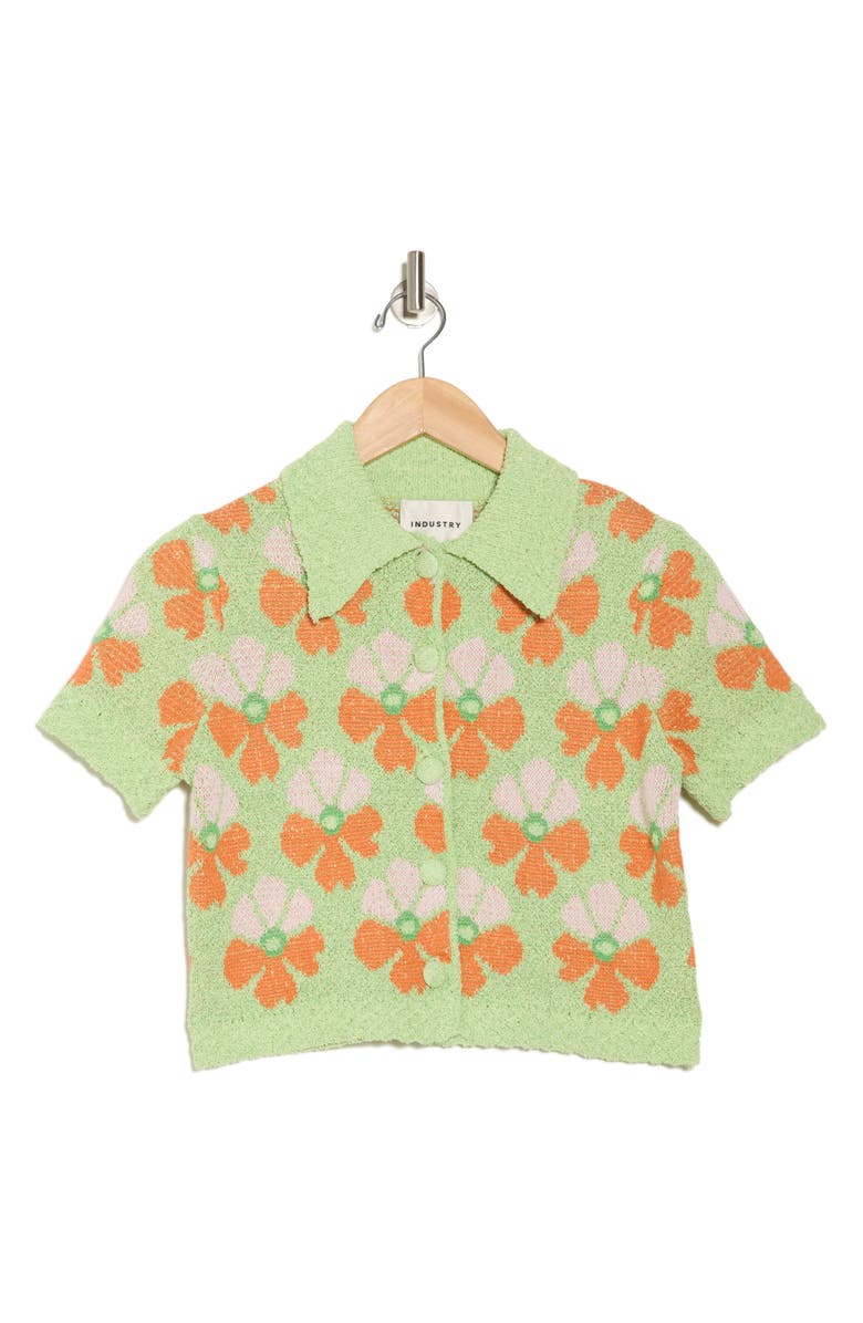 INDUSTRY REPUBLIC CLOTHING Floral Jacquard Short Sleeve Polo Cardigan ...