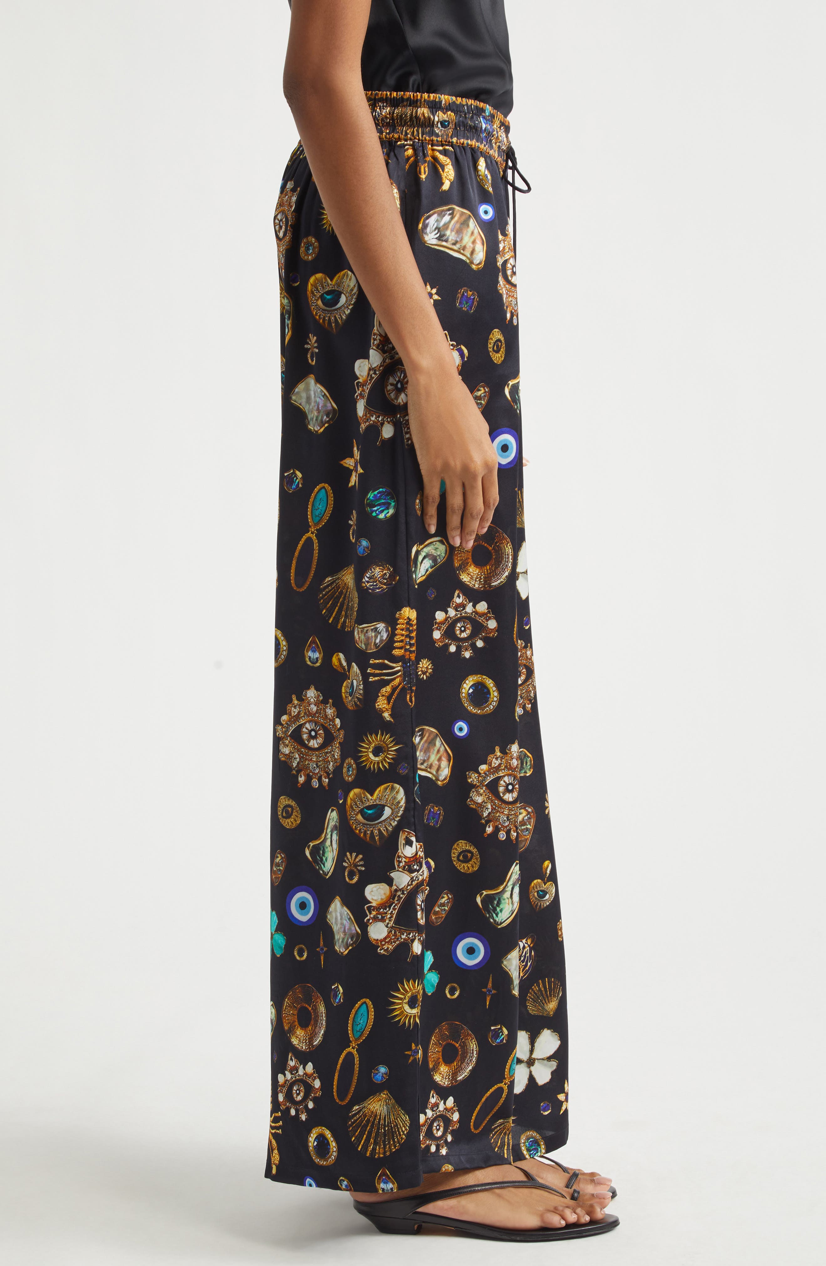 Camilla Amulets & Alchemy Print Wide Leg Silk Satin Pants | Nordstrom