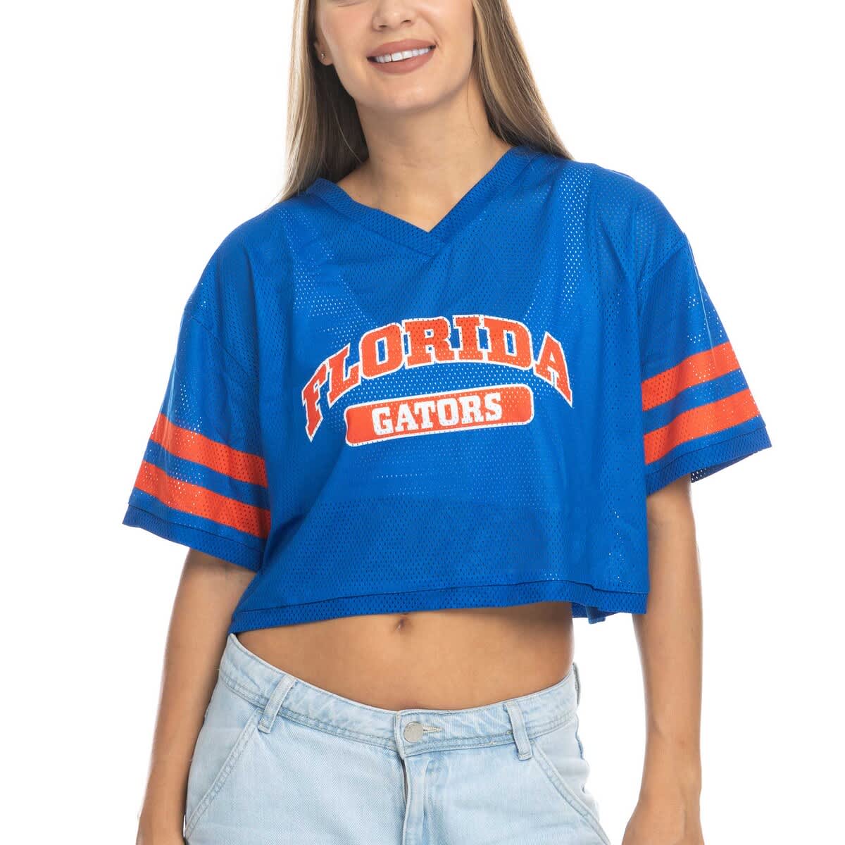 ZOOZATZ Women's ZooZatz Royal Florida Gators Mesh Cropped V-Neck T ...