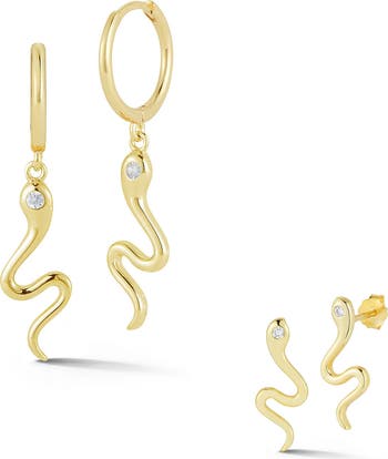 GLAZE JEWELRY Gold Vermeil Sterling Silver Snake Huggie Hoop & Drop ...